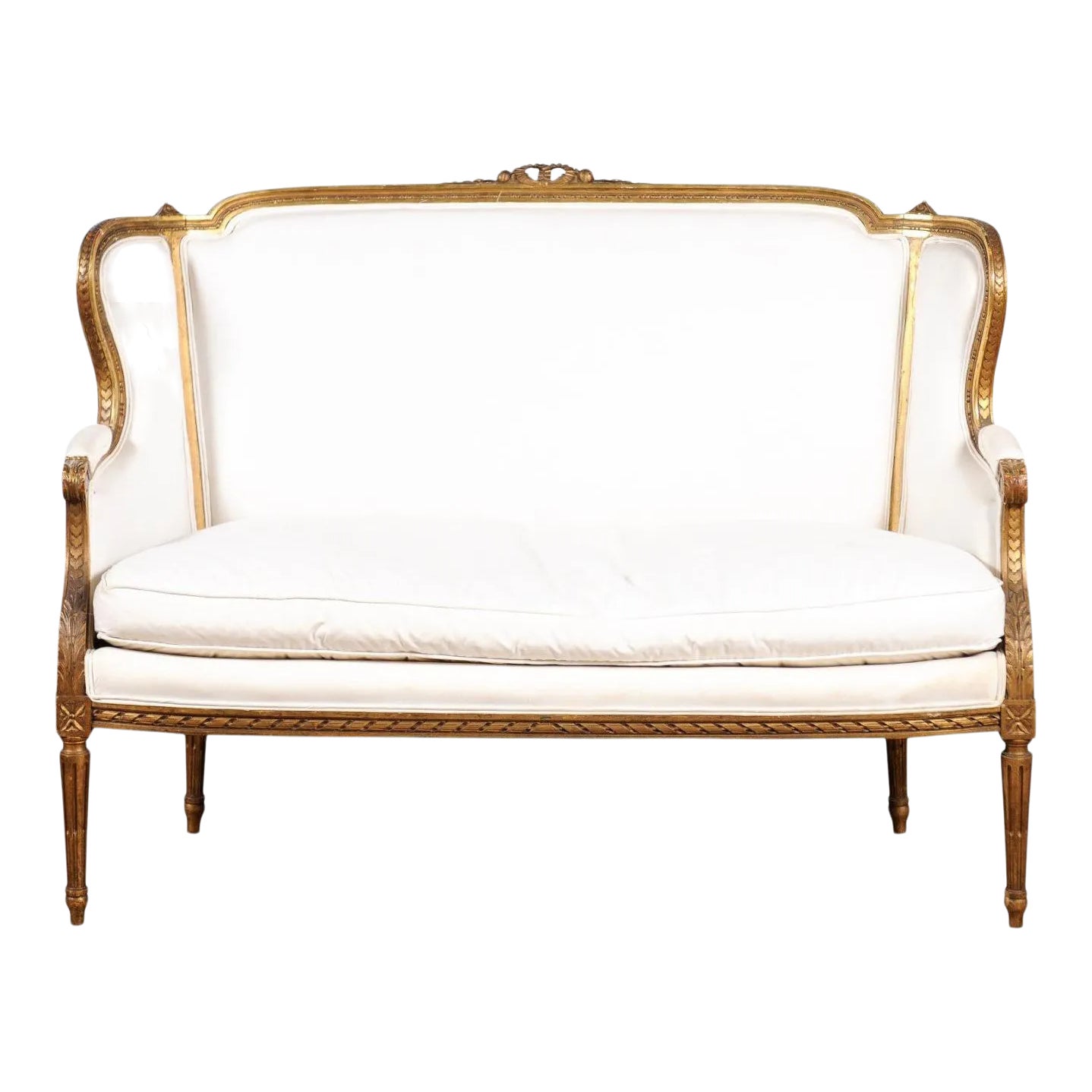 French Louis XVI Style Wingback Settee with Original Gilding and New ...