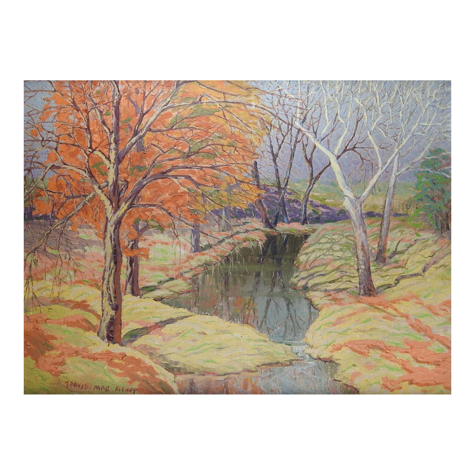 Vintage 1930's Impressionist Autumn Stream Landscape Painting | Chairish