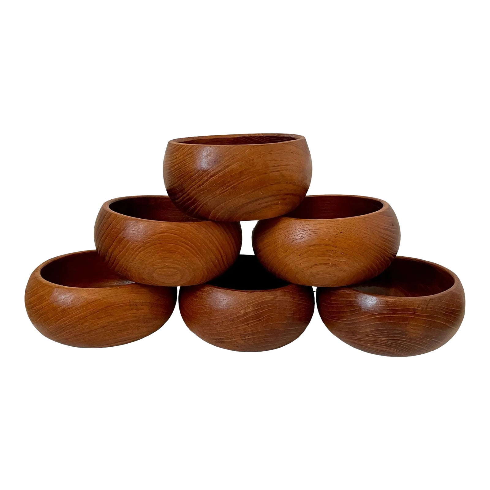Vintage Genuine Teak Salad Bowls Wooden Bowls Set of 6. MCM | Chairish