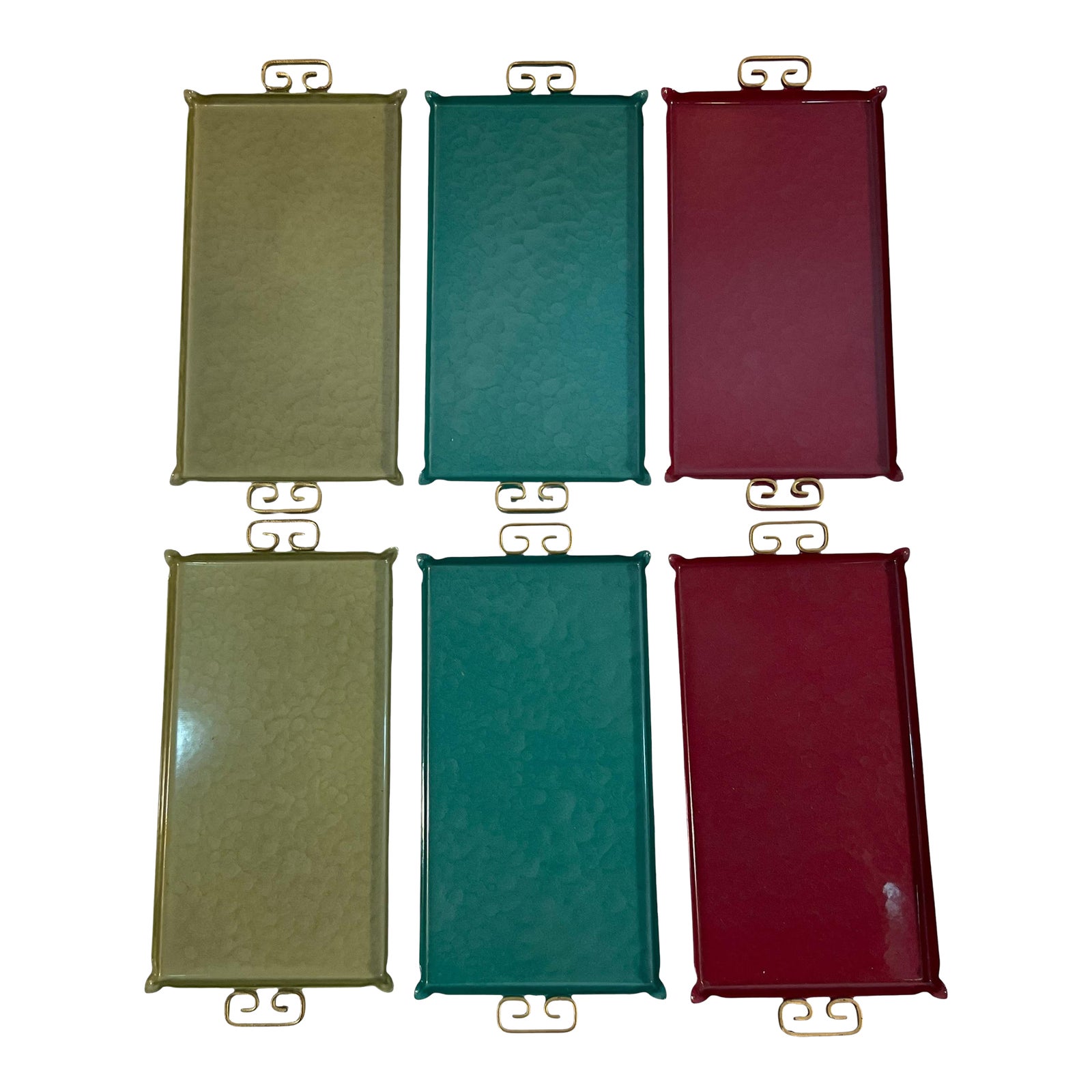 Mid-Century Modern Moiré Glaze Kyes Enameled Mini Tray- Set of 6 | Chairish
