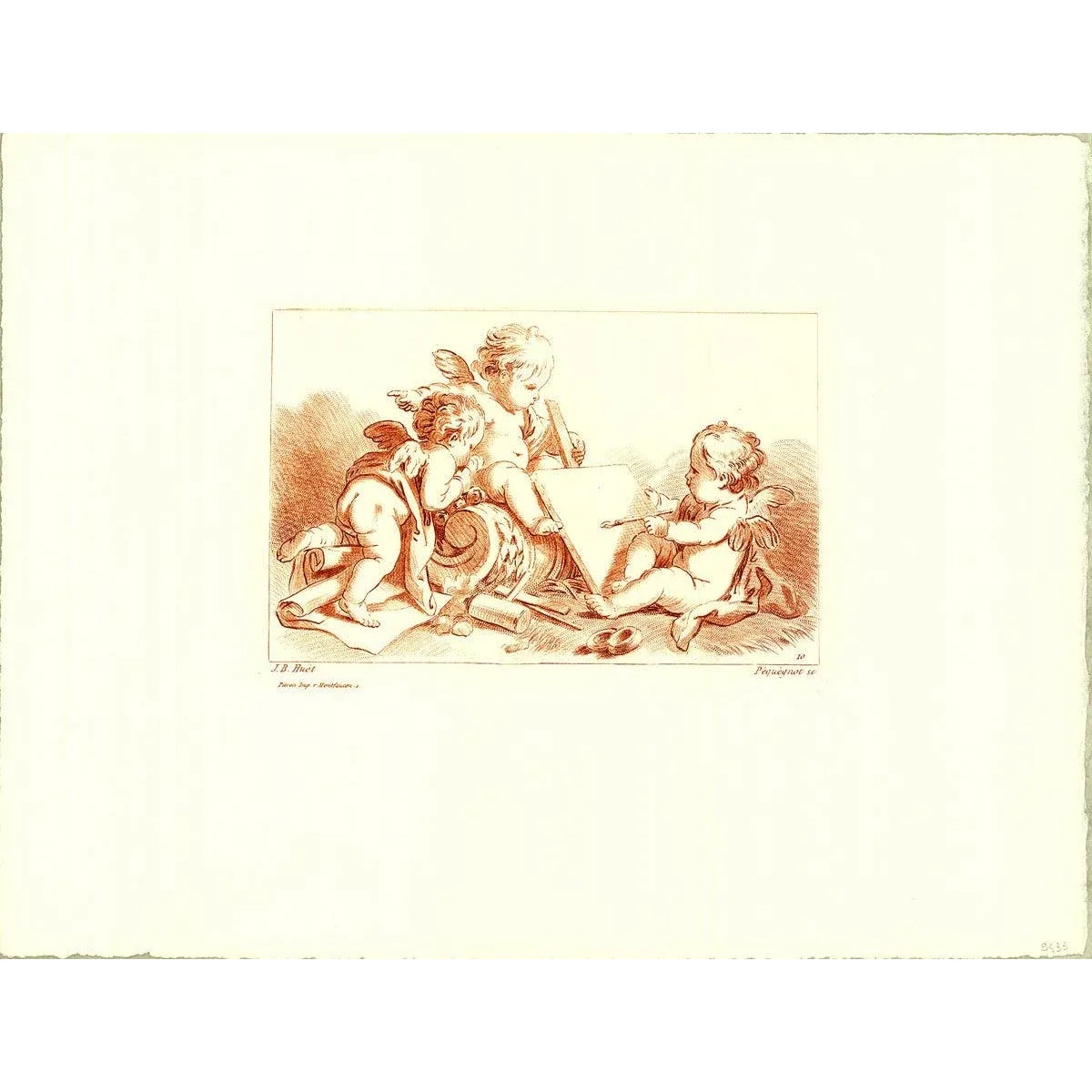 1990s J.B. Huet 'Three Cherubs' Renaissance Red France Etching | Chairish
