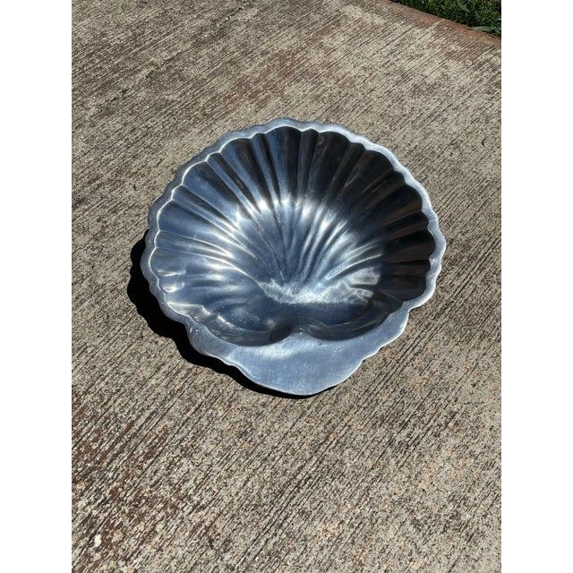 Large Scalloped Shell Shaped Serving Platter by Pewtarex | Chairish