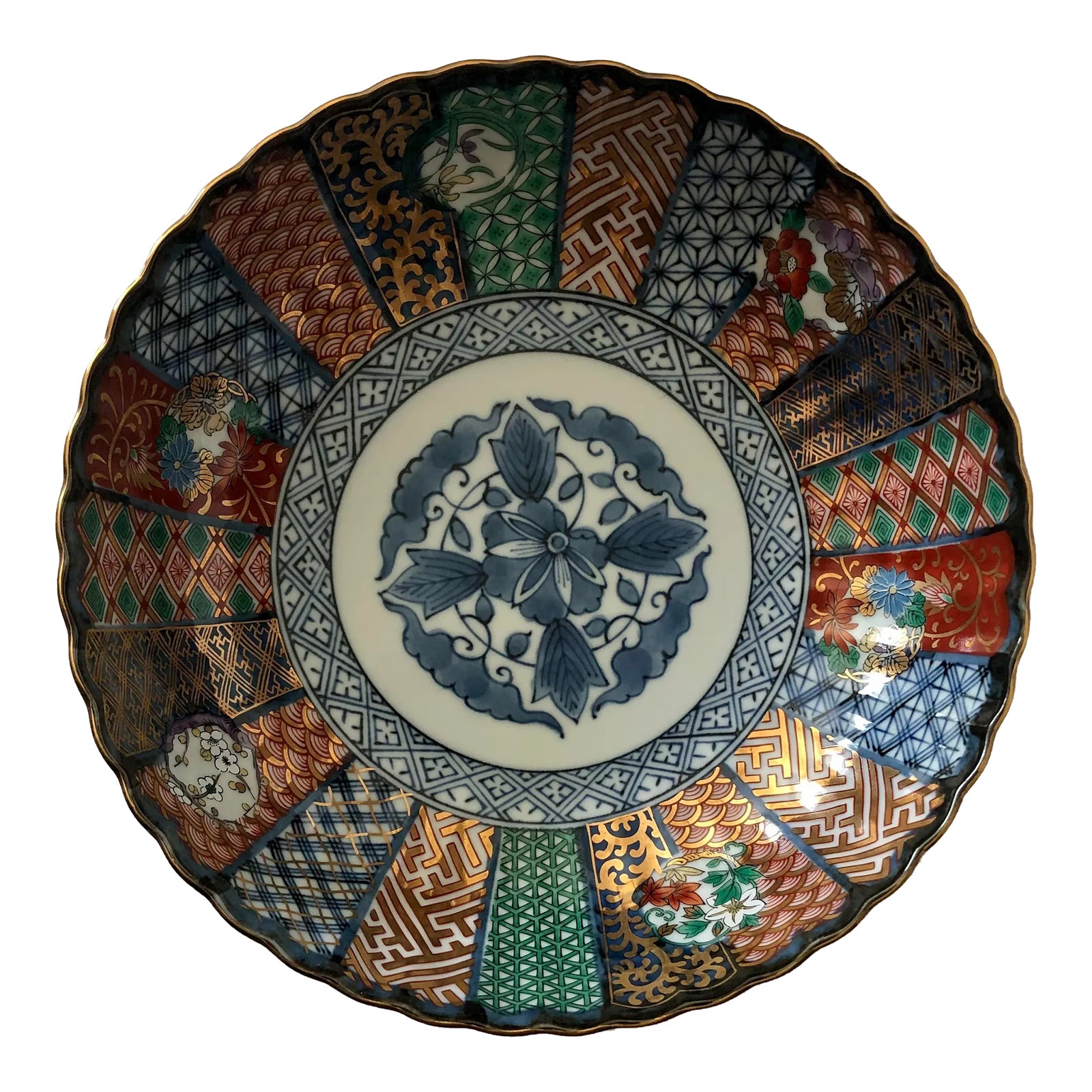 Mid 20th Century Japanese Imari Fluted Scalloped Edge Bowl, Signed in ...
