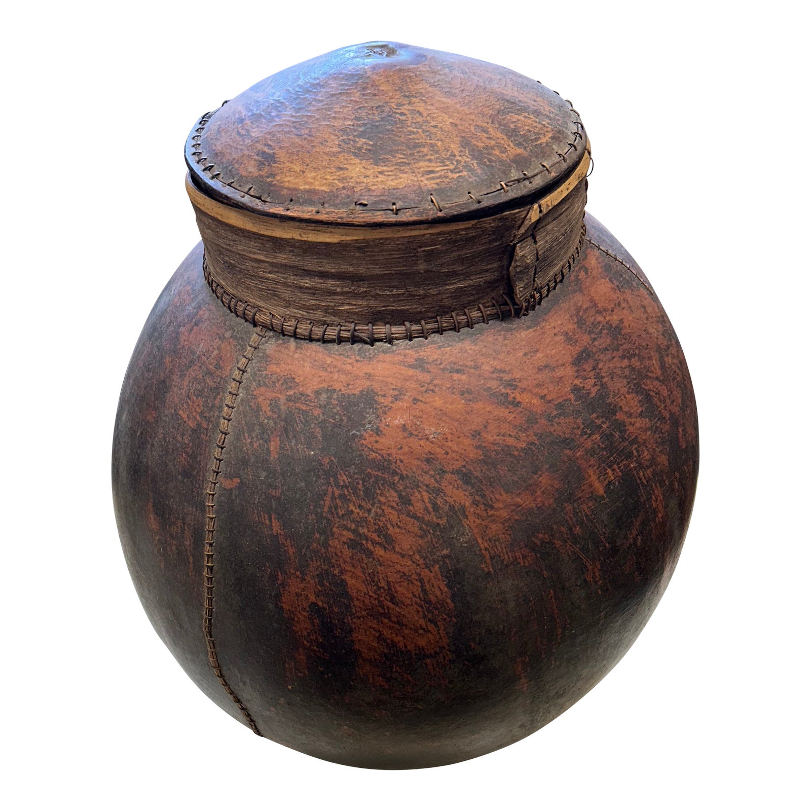 Large Organic Lidded African Gourd Vessel Urn | Chairish