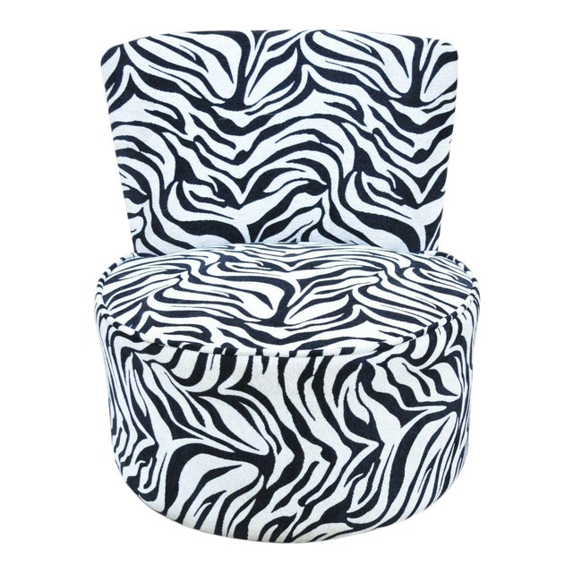 Modern Zebra Pattern Upholstered Round Swivel Club Lounge Chair | Chairish