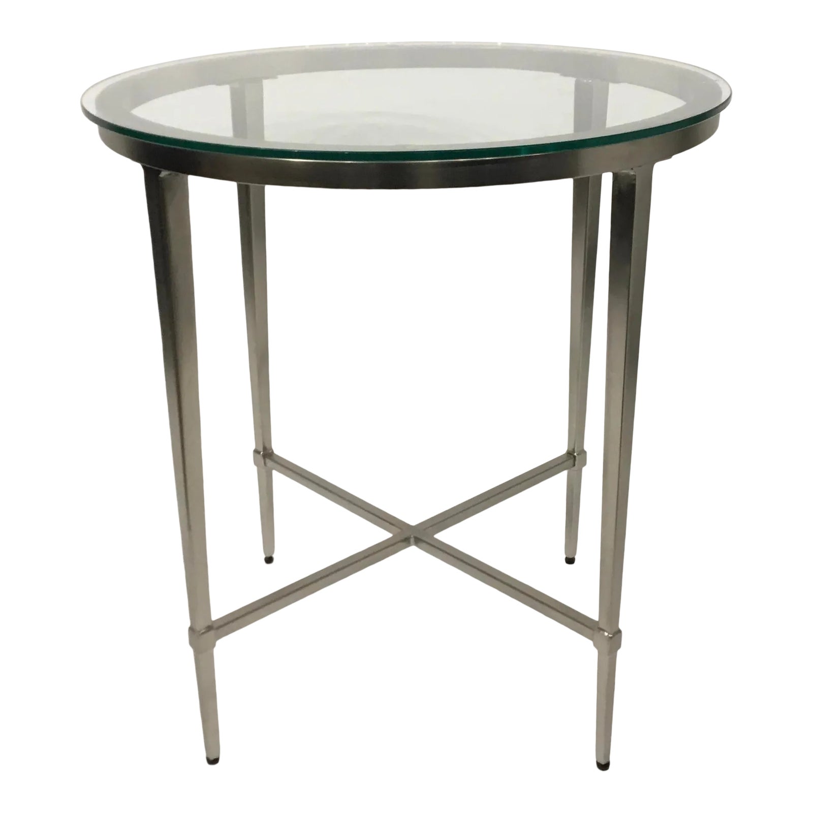 Modern Round Stainless Steel and Glass End Table | Chairish