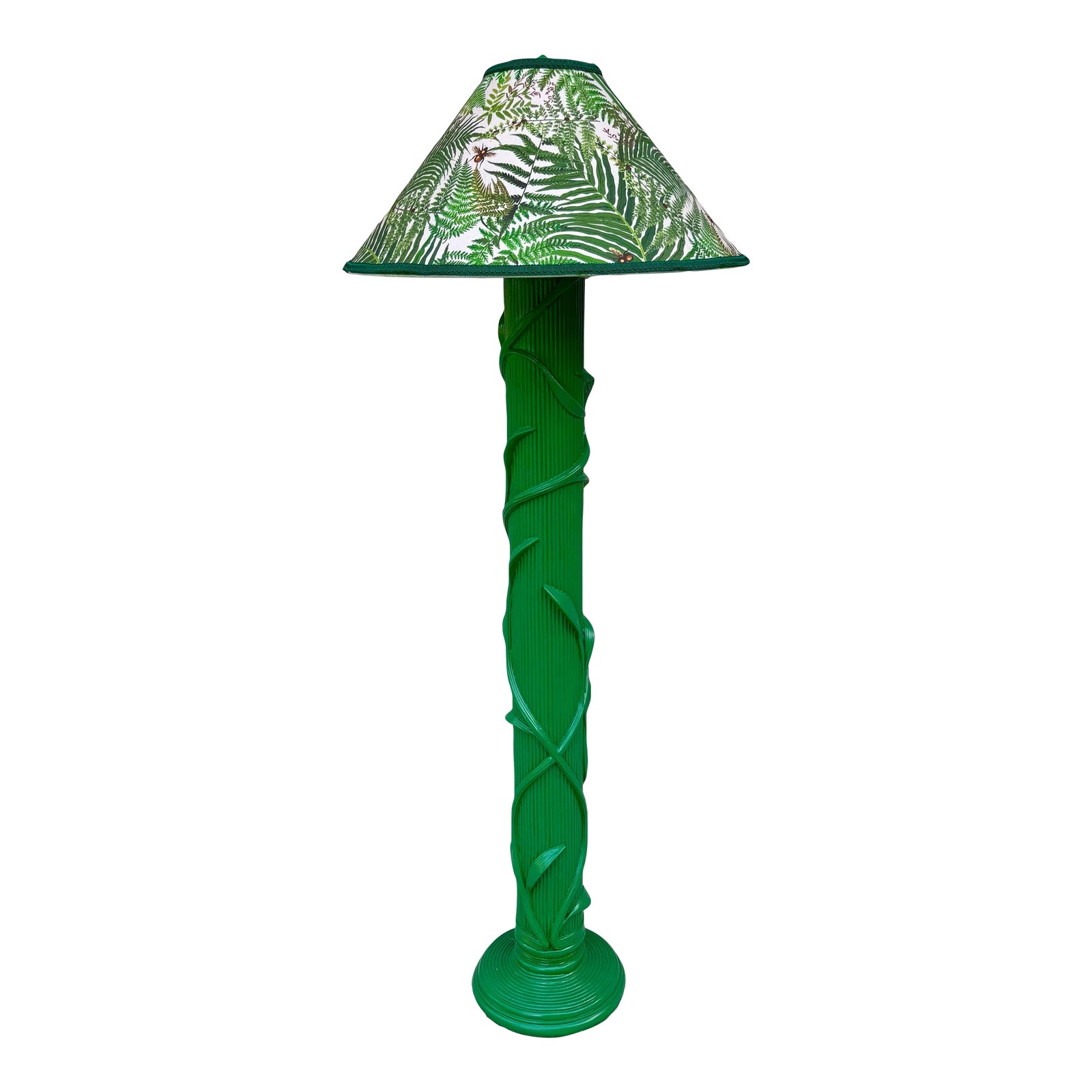 Vintage Tall Plaster Columnar Woodland Lamp With Ferns and Bees Shade ...