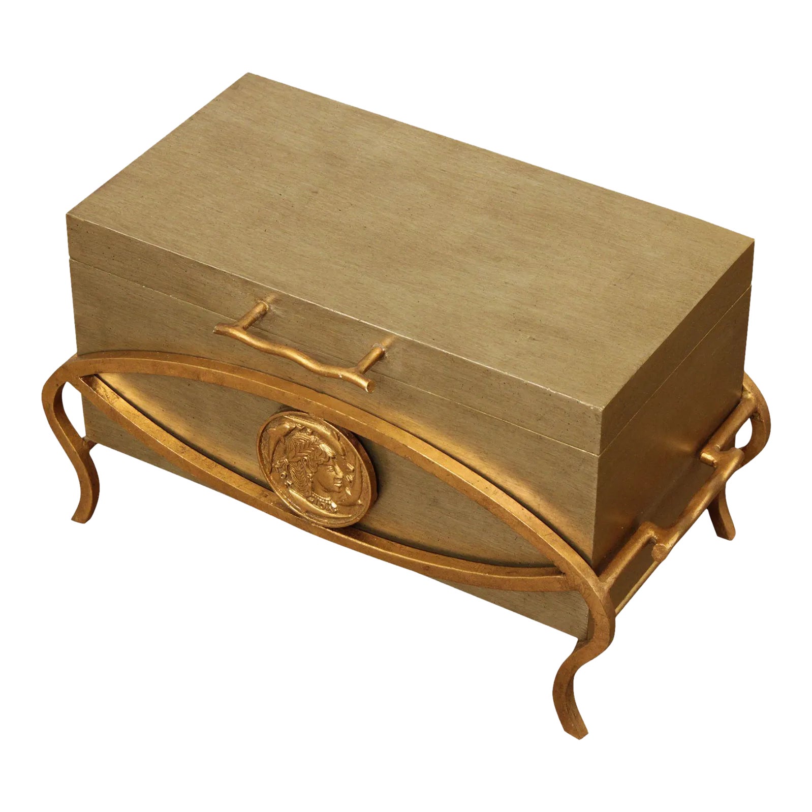 1980s Modern Neoclassical Style Chest on Gilt-Iron Stand | Chairish