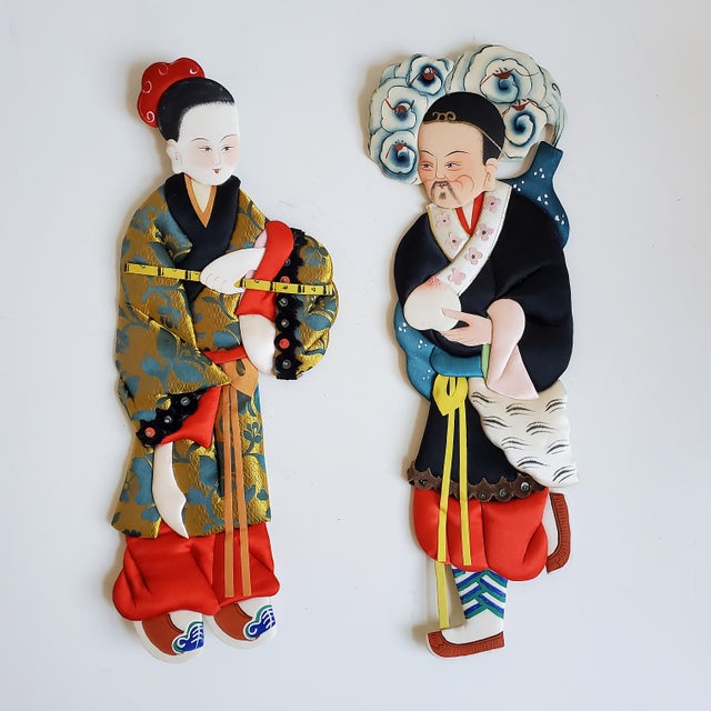 Set of 8 Vintage Handpainted Silk Japanese Immortal Paper Dolls | Chairish
