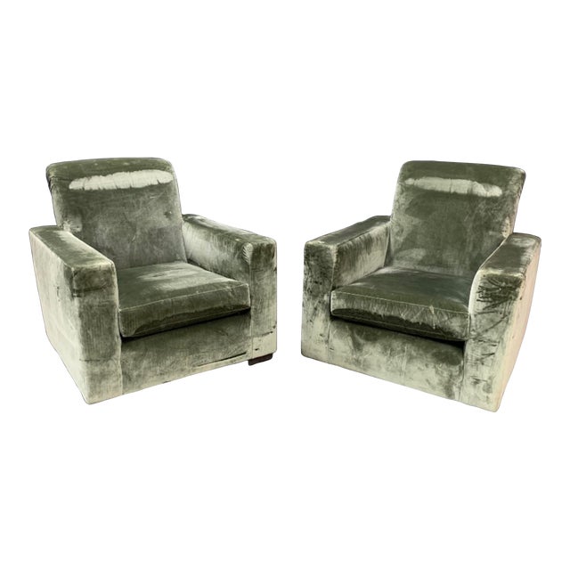 2010’s Custom Built Green Velvet Club Chairs - Set of 2 | Chairish