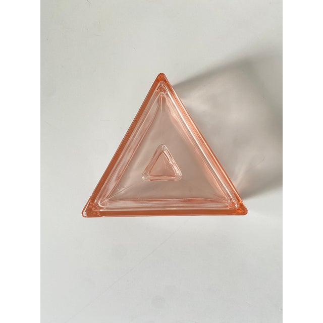 1940s Vintage Triangle Lidded Pink Depression Glass Container | Chairish