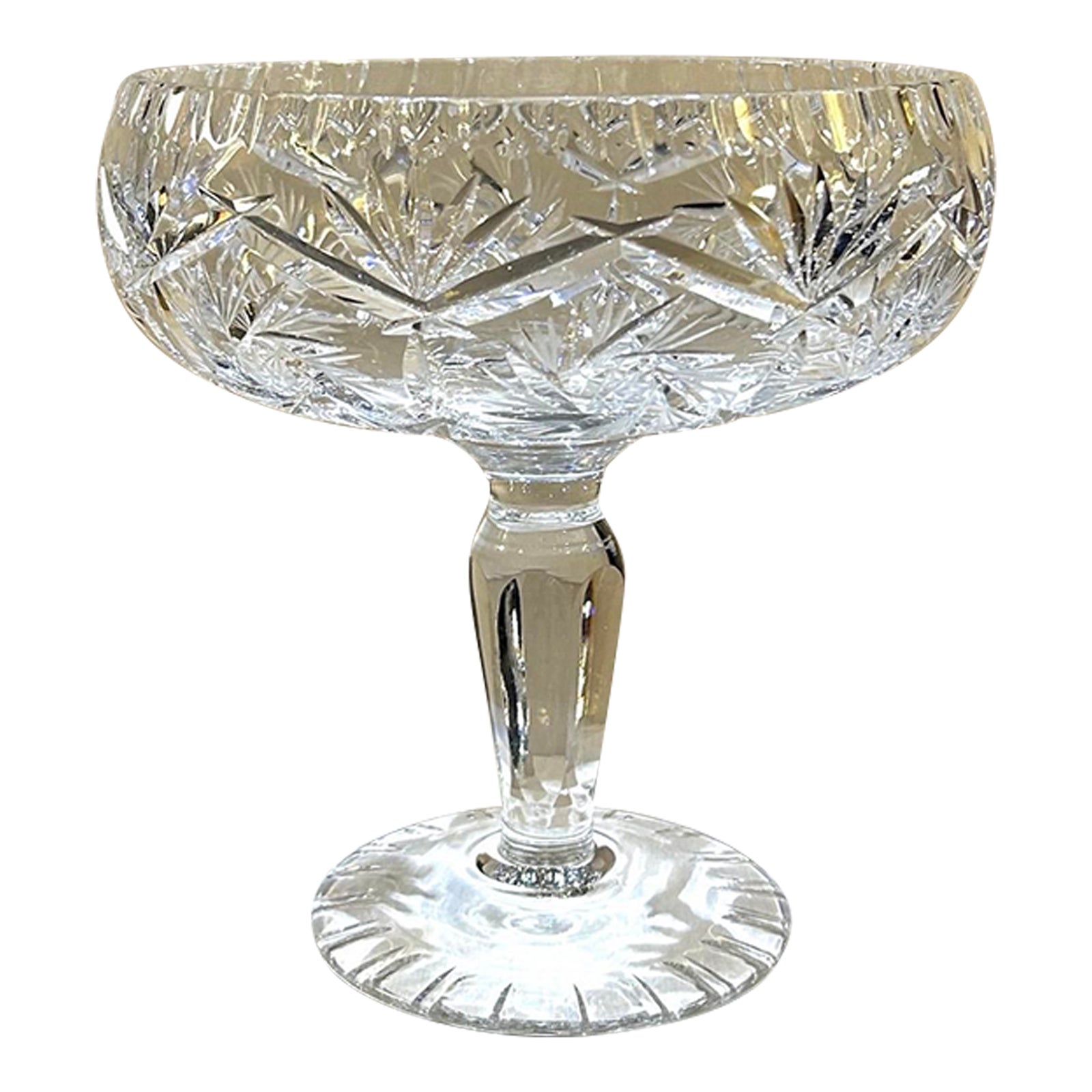 Vintage Large European Art Crystal Compote on Pedestal | Chairish