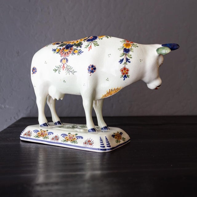 Dutch Cow Polychrome Porcelain Figurine | 19th Century Delftware | Chairish