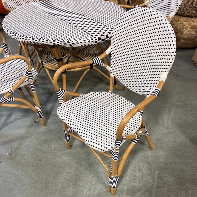 Blue & White French Bistro Style Dining Set of 5 | Chairish