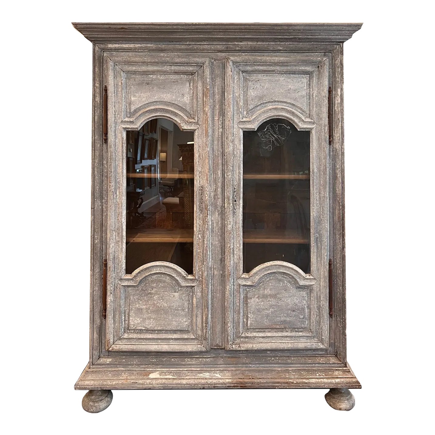 Early 20th Century Blue Patina Glass Front Display Cabinet | Chairish