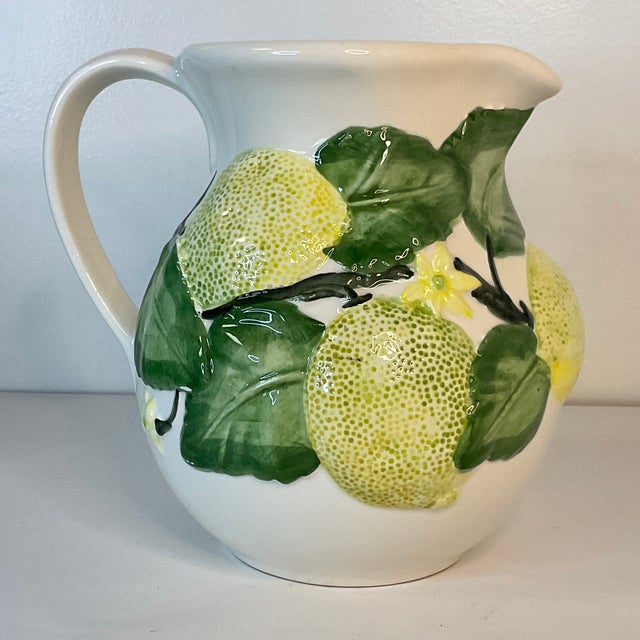 Vintage Mediterranean Portuguese Boho Chic Ceramic Lime Pitcher | Chairish