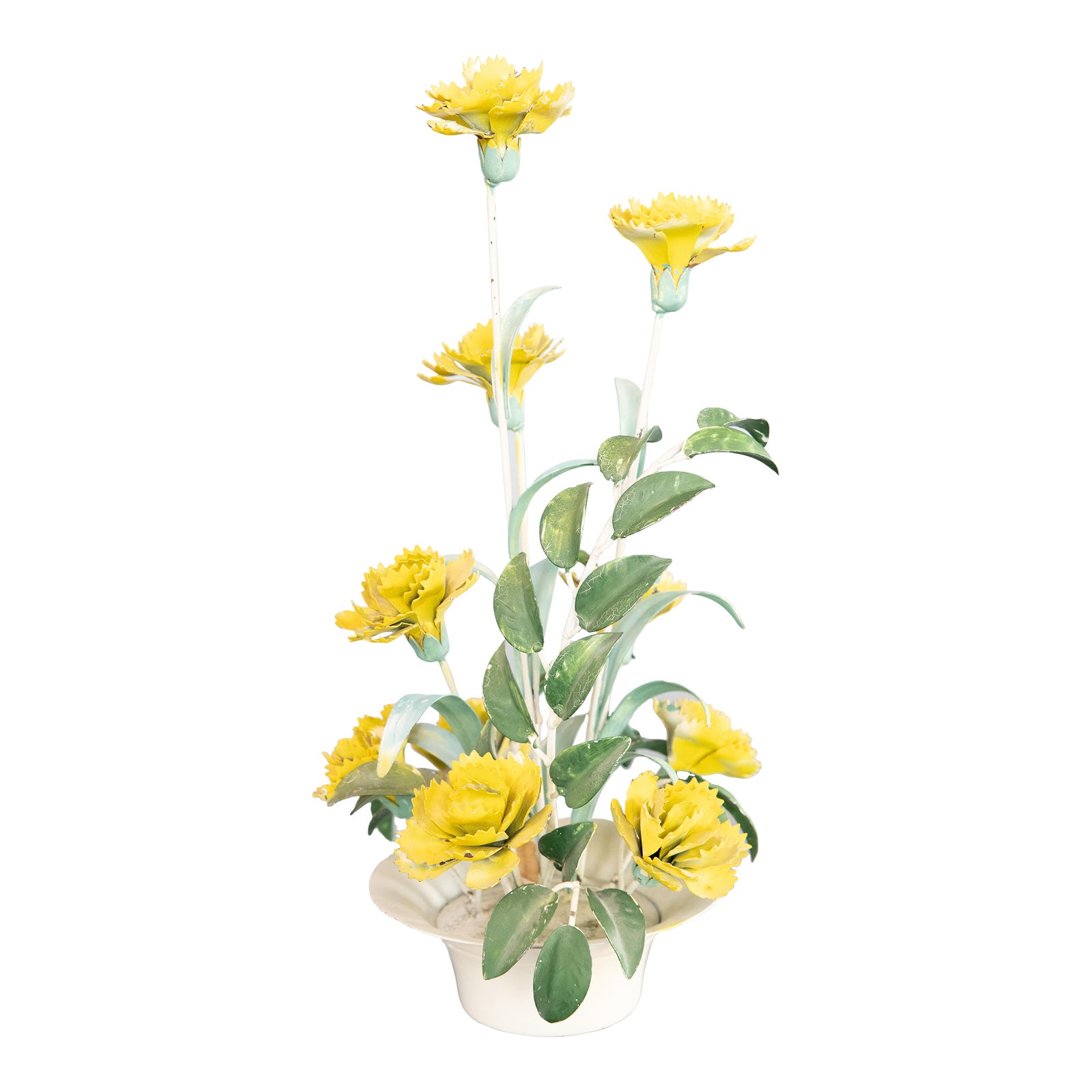 Vintage Italian Tole Yellow Flower Pot Floral Arrangement | Chairish