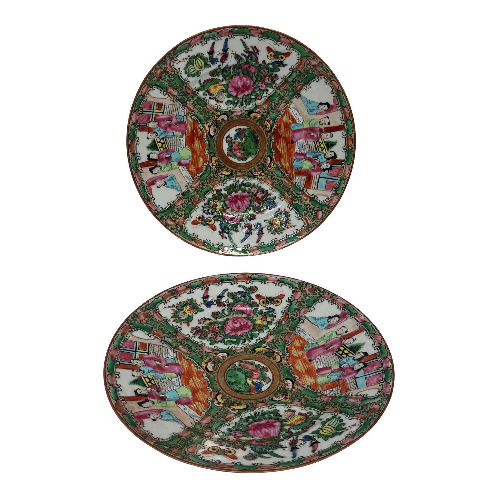 Pair of Large Antique Rose Famille Canton or Rose Medallion Pattern ...