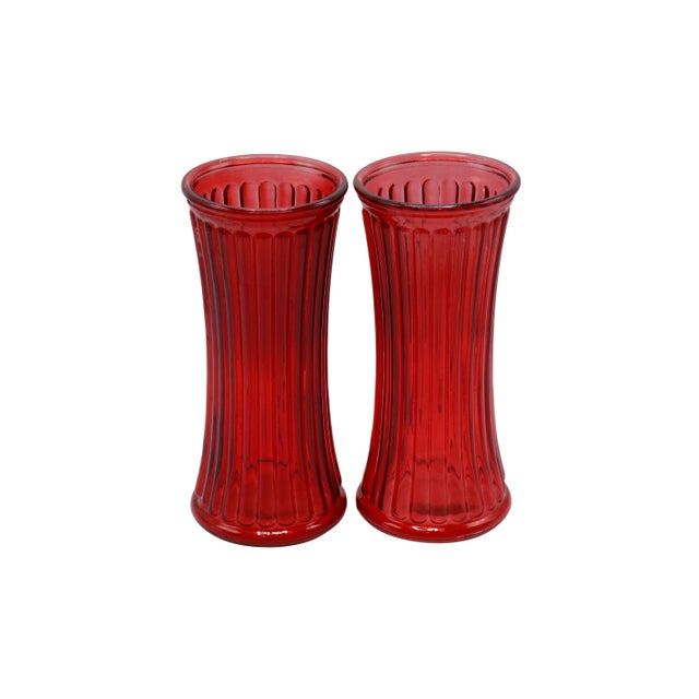 Late 20th Century Ruby Red Glass Vases - a Pair | Chairish