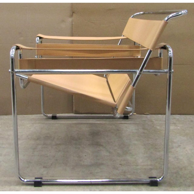 1960s Marcel Breuer Style Chrome Plate and Tan Leather Strap Wassily ...