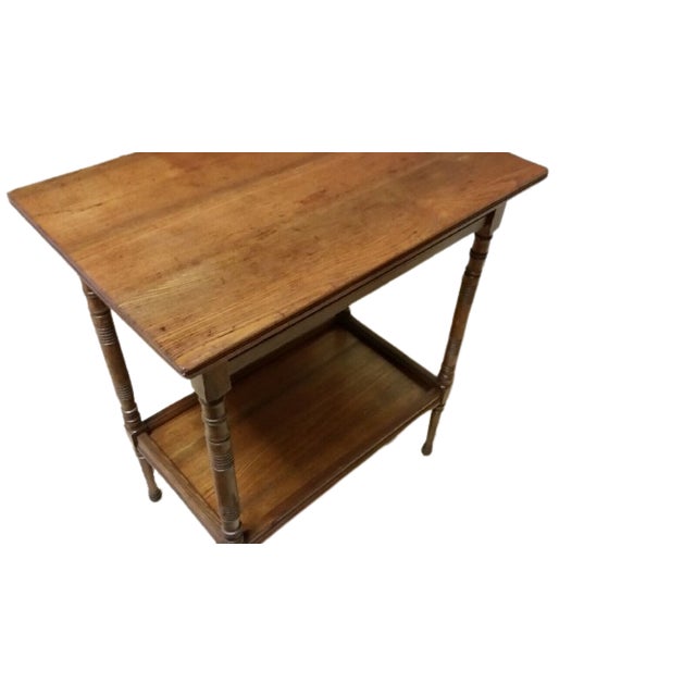 1990s Vintage Oak Wood 2 Tier Table | Chairish