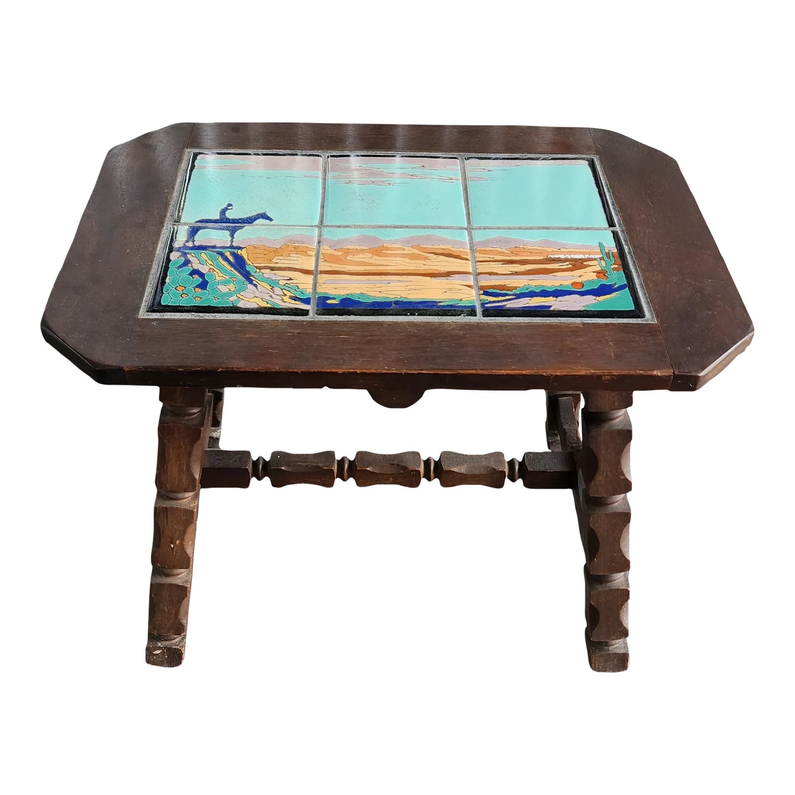 1920's California Mission Style Figural Tile Top Table | Chairish