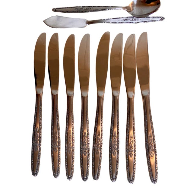 1970s Made in Korea Stainless Rose Pattern Flatware Set- 53 Pieces ...