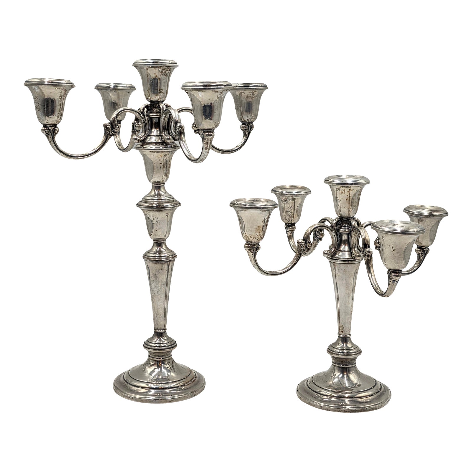 Antique Pair of 1920's Gorham Sterling Silver Candelabra 5 Candle ...