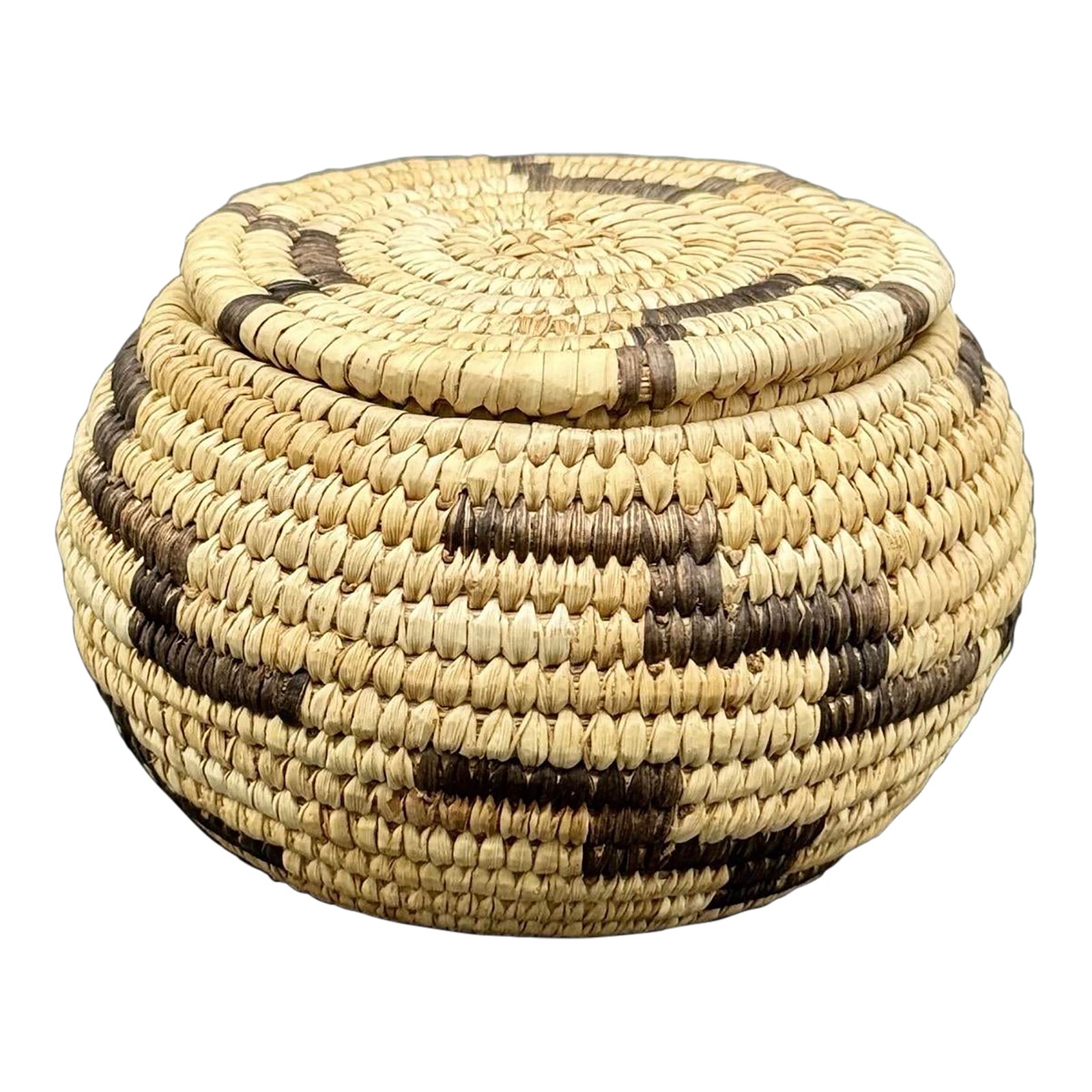 1930s Native American Papago Style Hand Woven Lidded Coil Basket ...