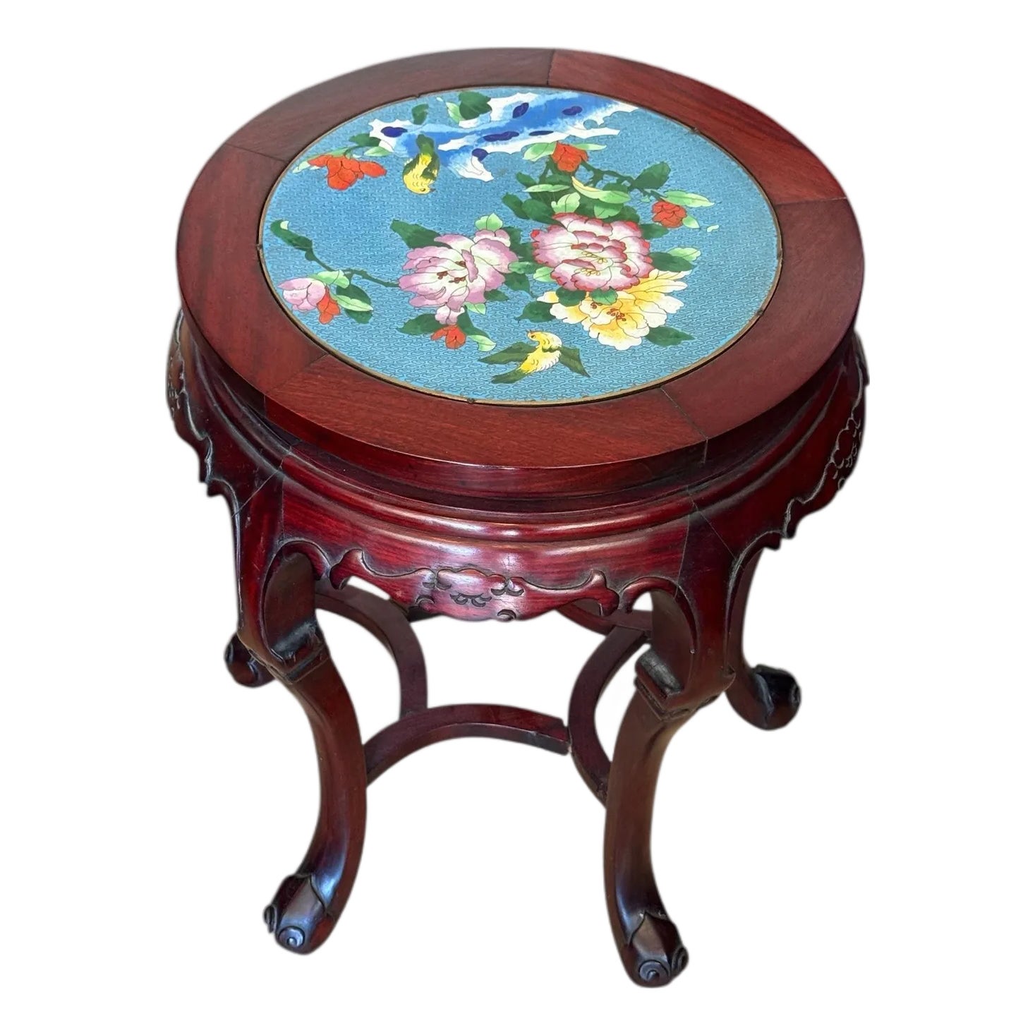 Vintage Cloisonné Rosewood Side Table | Chairish