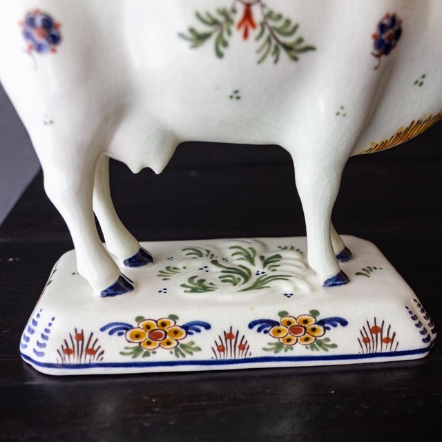 Dutch Cow Polychrome Porcelain Figurine | 19th Century Delftware | Chairish