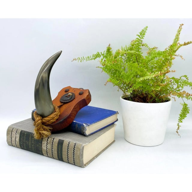 Vintage Western Horn Hook on Wood Plaque | Chairish