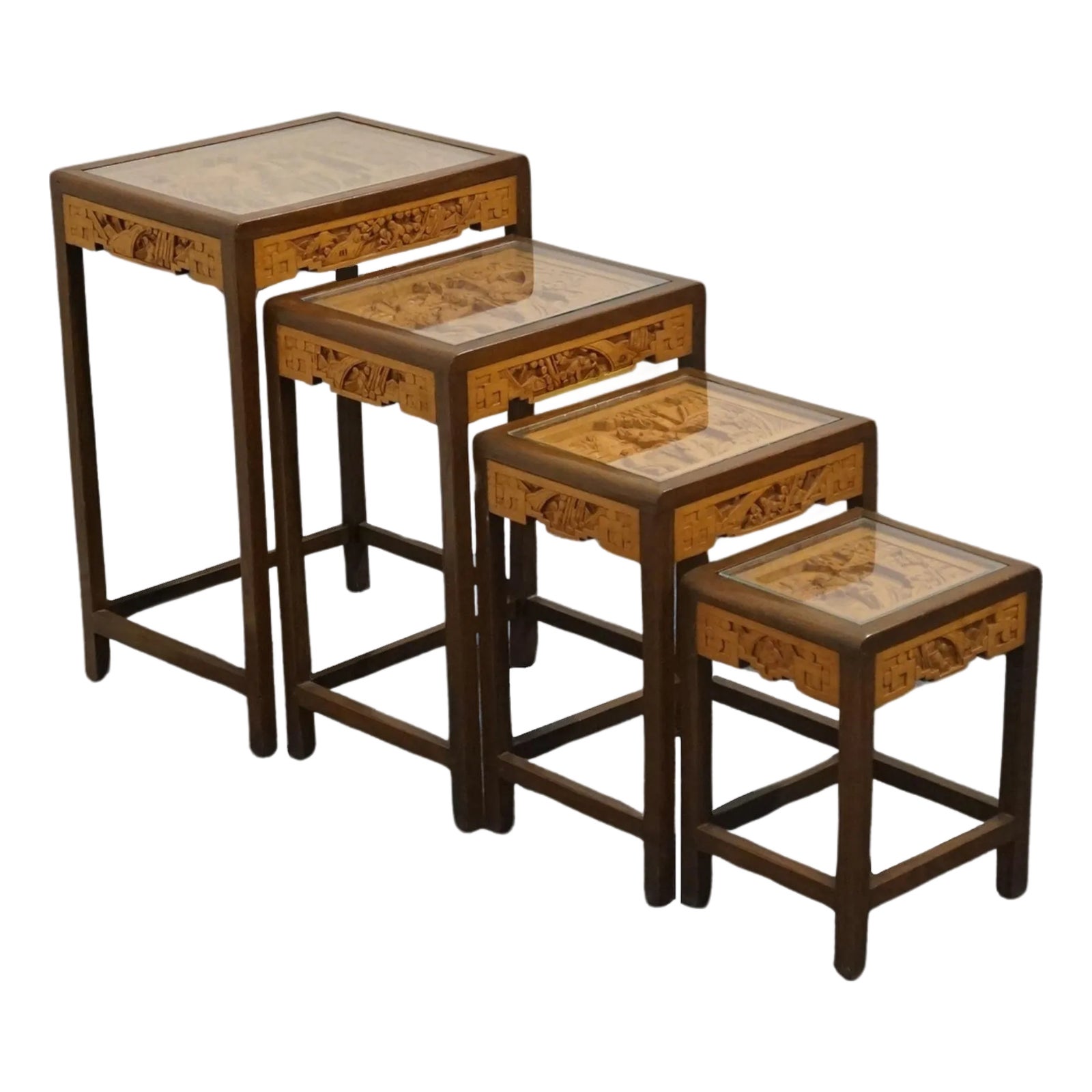 Vintage Antique Asian Chinoiserie Hand Carved 18" Set of Four Accent ...