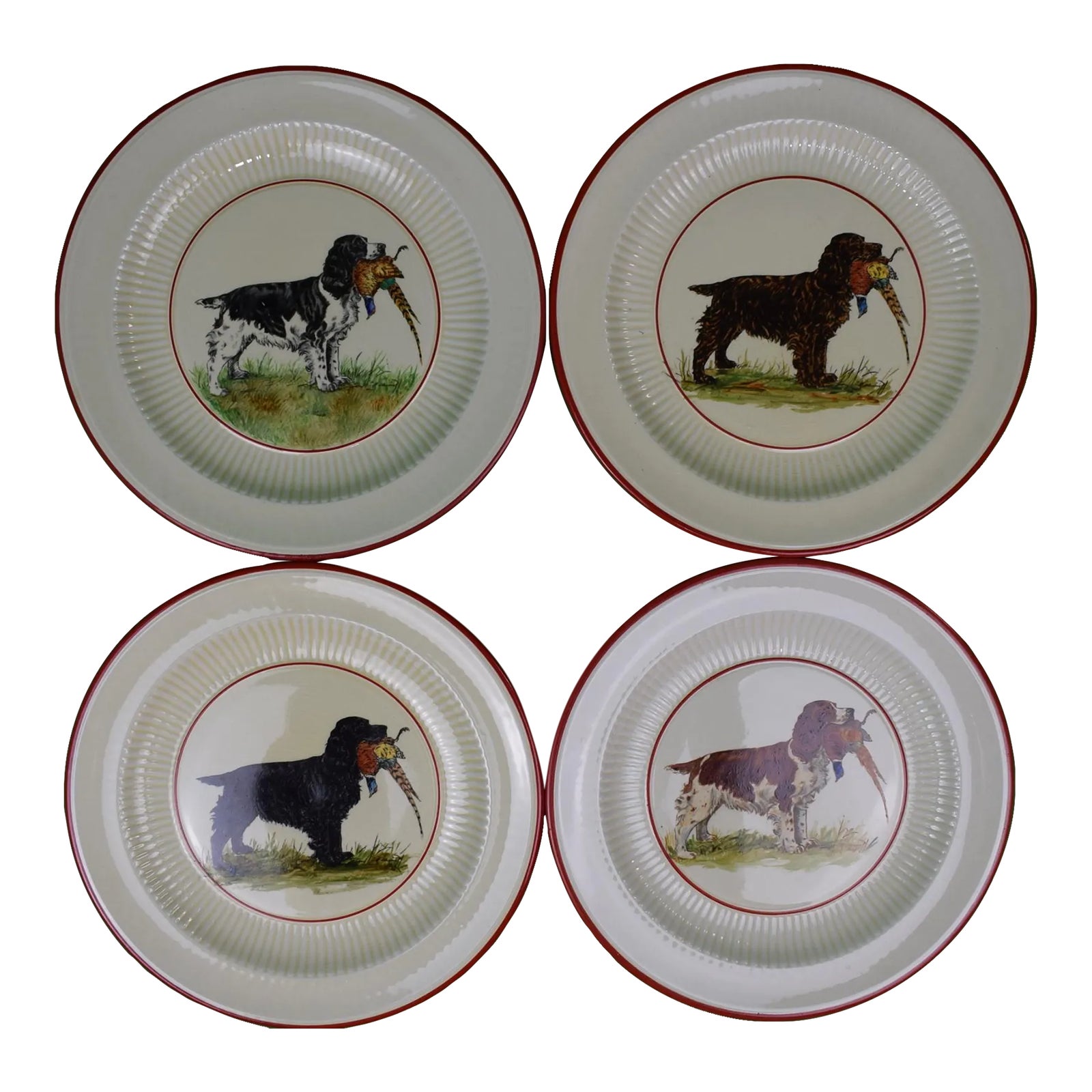 Set of 4 Vintage Cyril Gorainoff Hunting Dog With Pheasant Hand-Painted ...