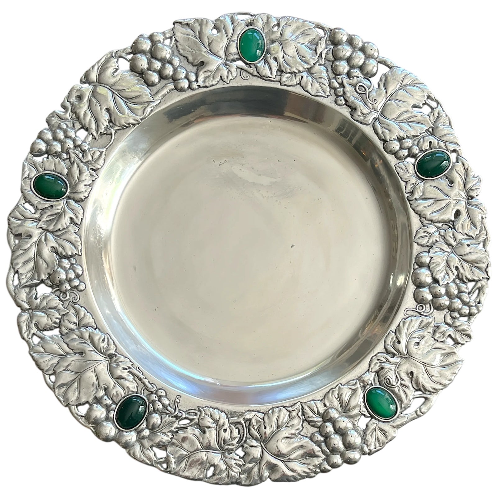 1990s Arthur Court 14" Repousse Pewter Platter With Imitation Malachite ...