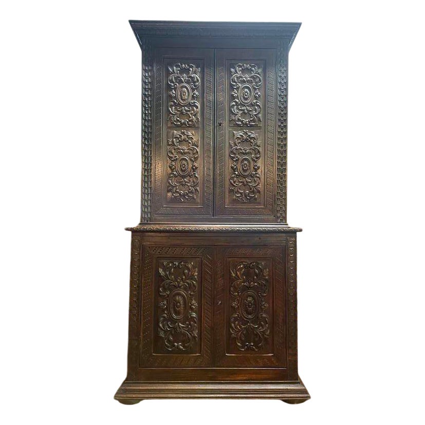 Renaissance Style Two-Body Buffet in Carved Oak | Chairish