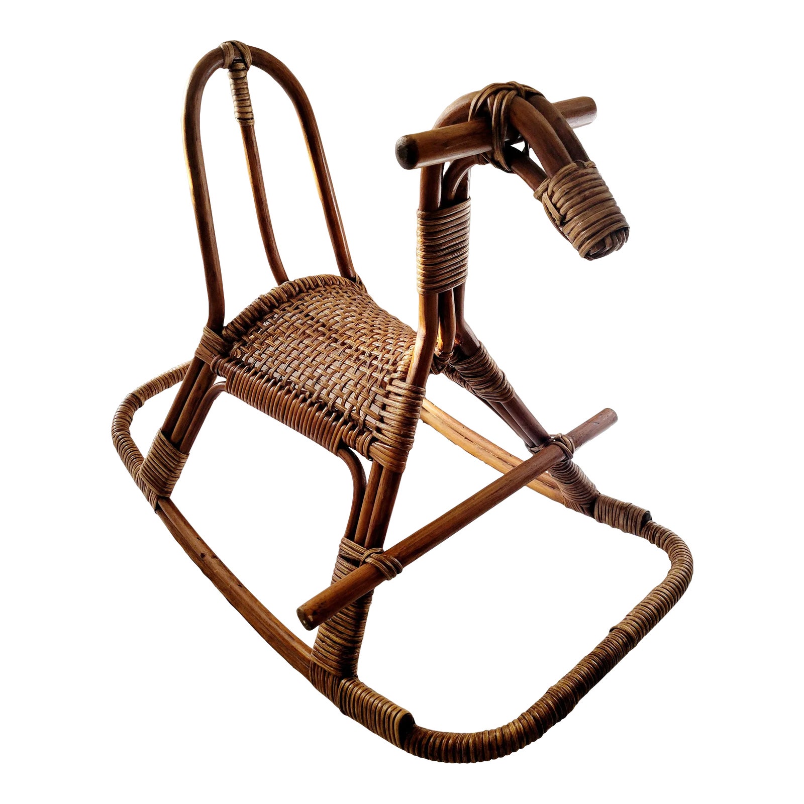 1970s Boho Chic Wicker Rocking Horse Attributed to Franco Albini | Chairish