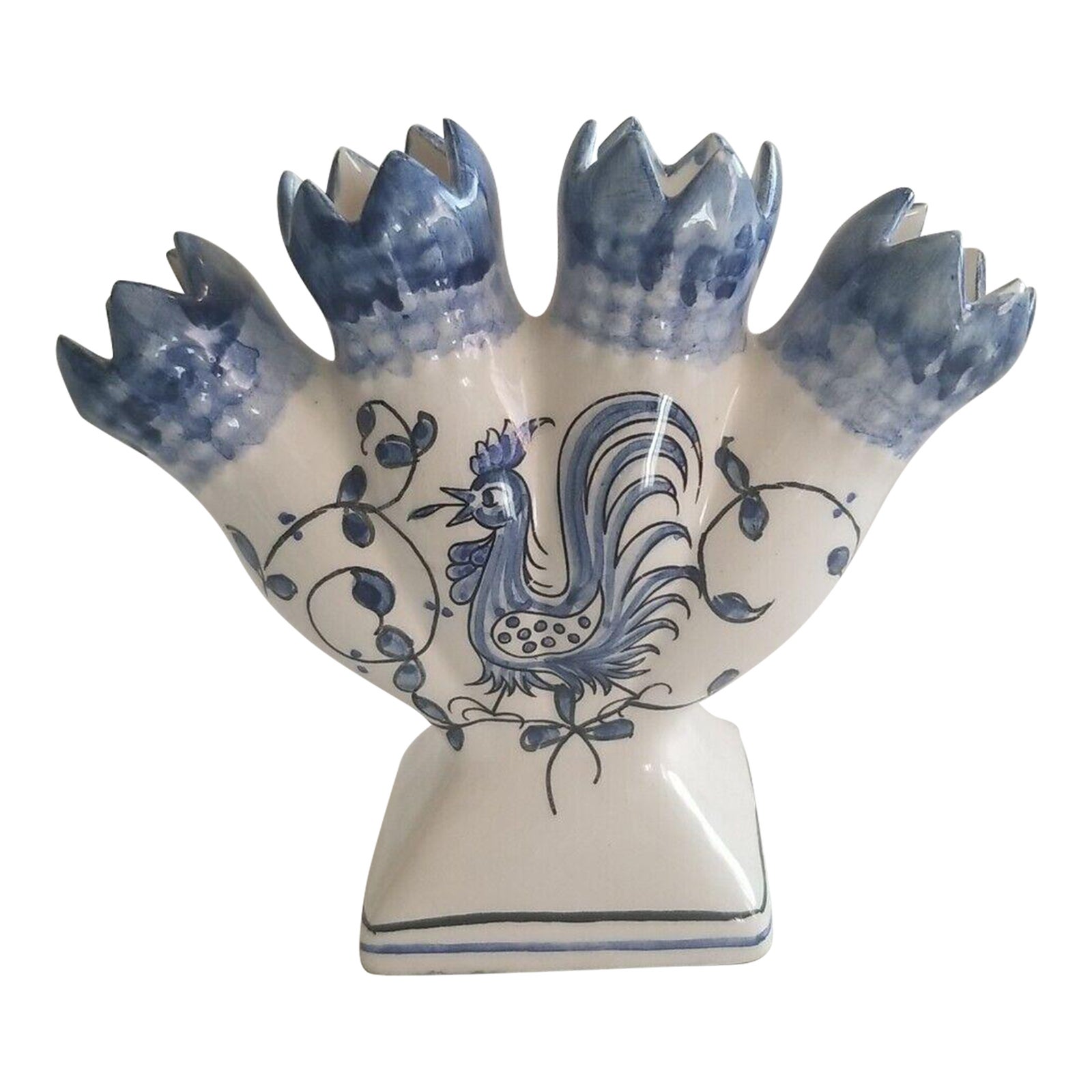 Vintage Ceramic Hand Painted 4 Finger Vase Portugal | Chairish