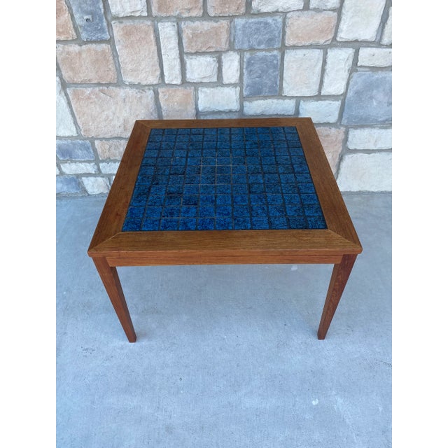1960s Mid Century Danish Modern Teak & Blue Tile Top Coffee or End ...