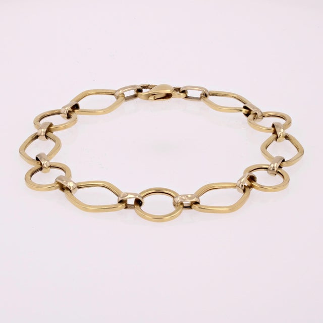 Modern 18 Karat Yellow Gold Alternating Links Bracelet | Chairish