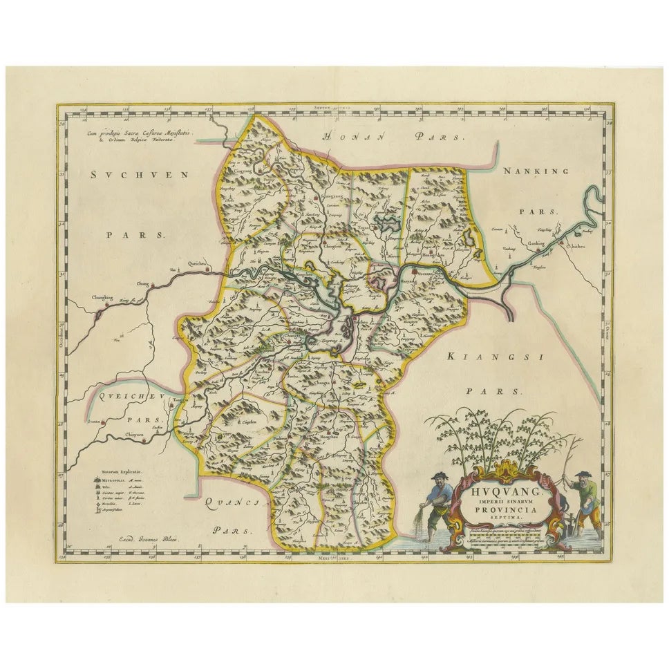 Antique Map of Hunan and Hubei Provinces by Blaeu, 1655 | Chairish