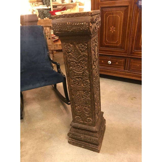 Solid Wood Hand Carved Pillar | Chairish