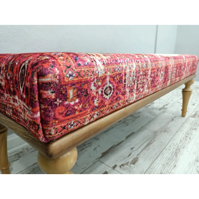 Handmade Red Rug Upholstered Bench | Chairish