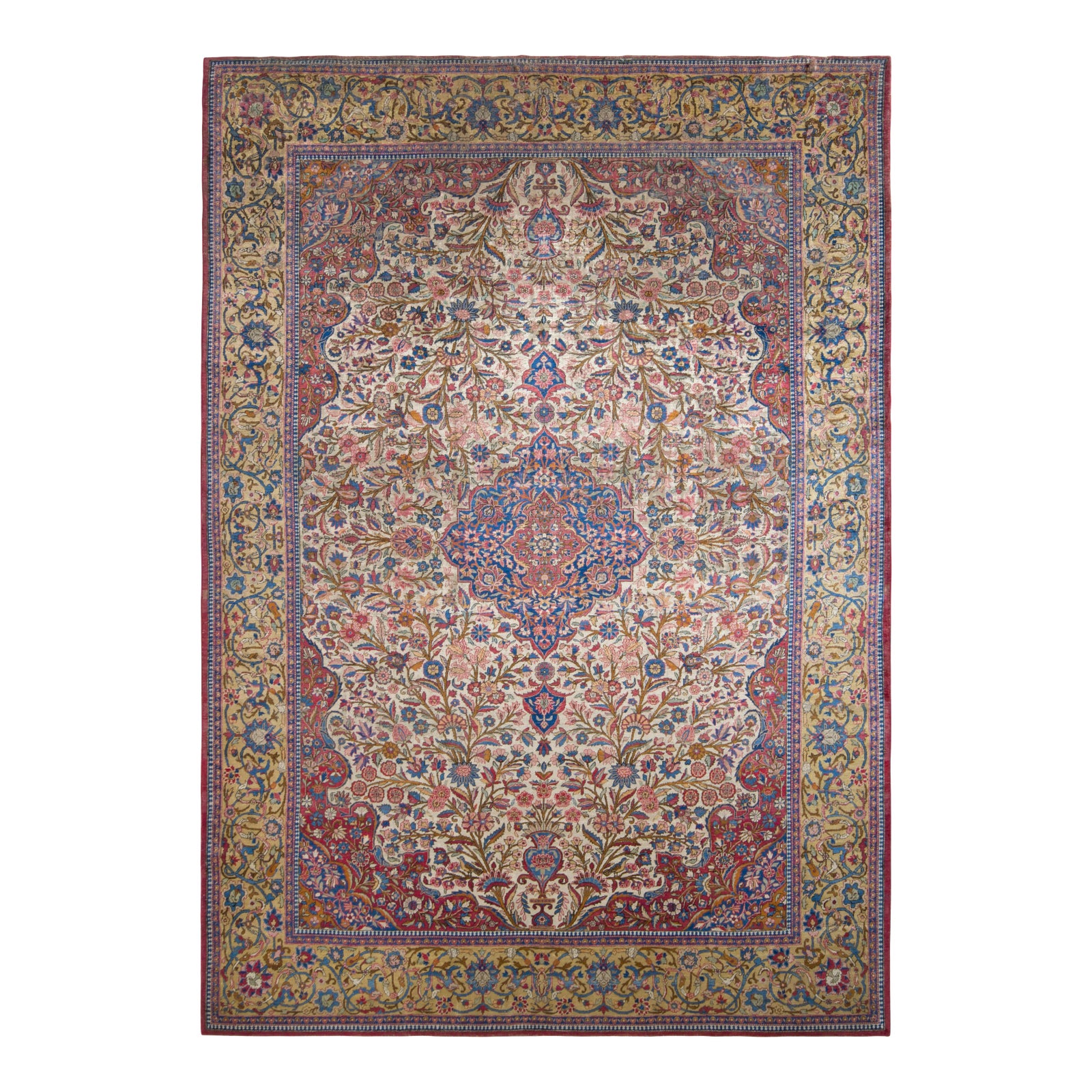 Hand-Knotted Antique Persian Kashan Rug in Red and Gold Floral ...