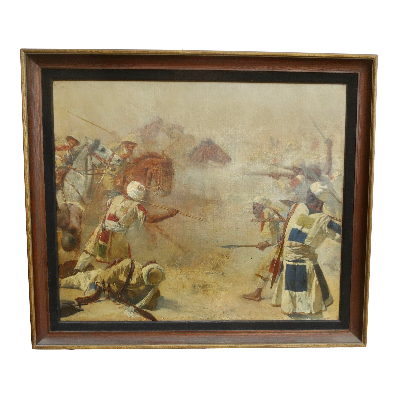 Antique Illustration of Gordon at Khartoum Battle Scene Oil on Canvas ...