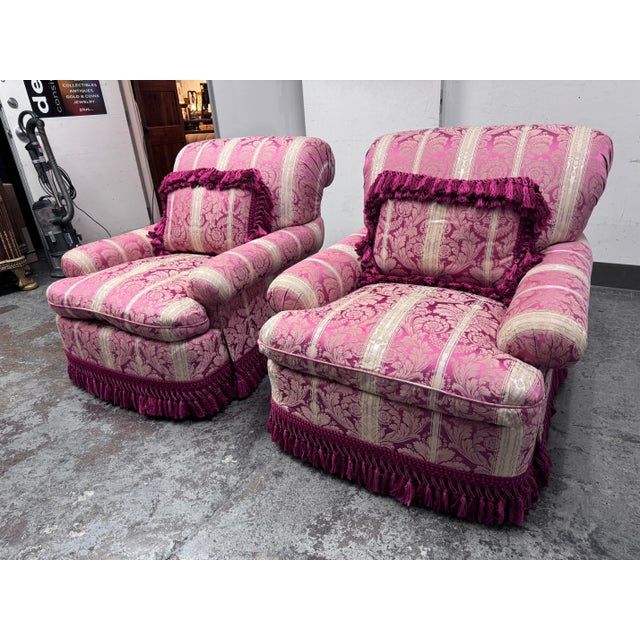 Custom Design Louis XV Style Red & Silk Rolled Back Chairs, a Pair ...