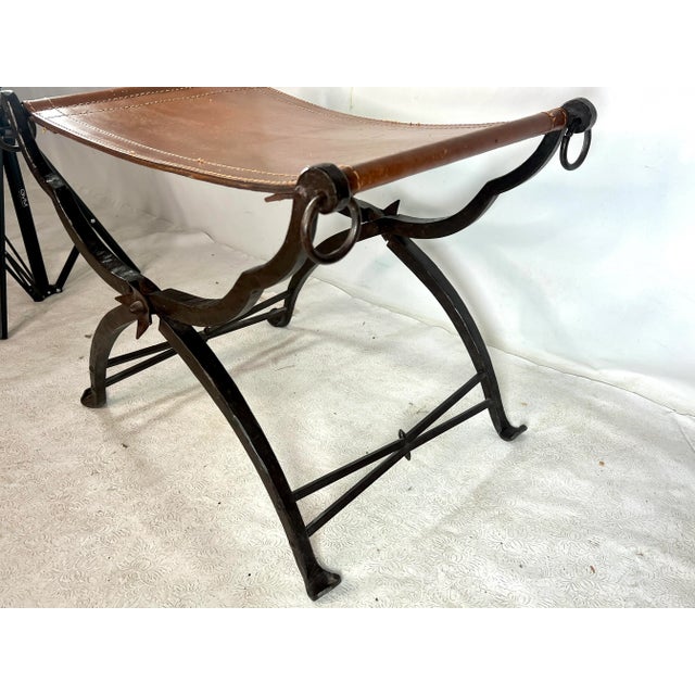 Antique Morgan Colt Style Wrought-Iron and Leather Folding Curule Stool ...