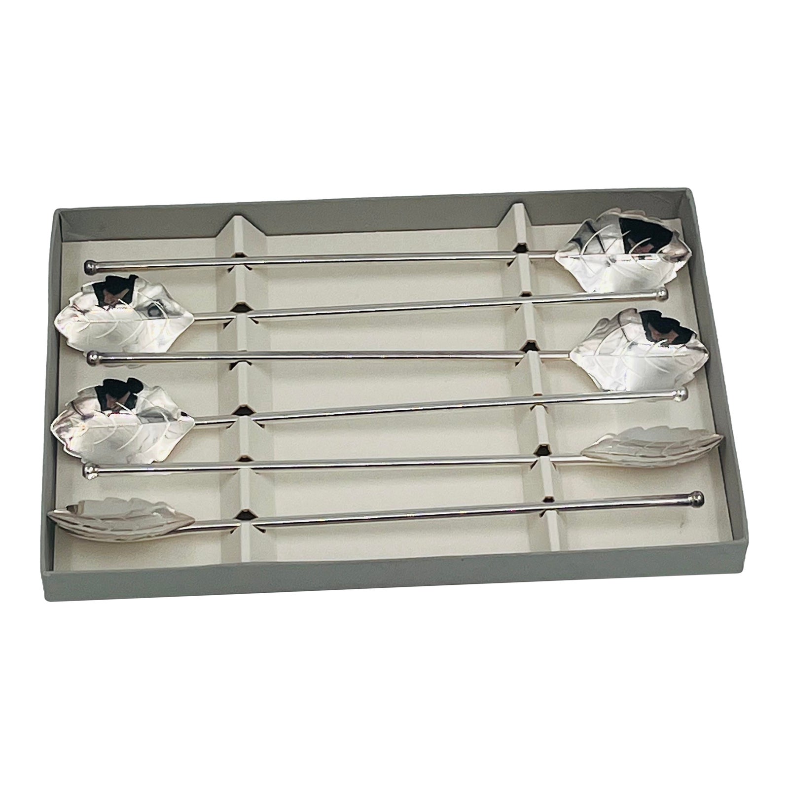 Mid-Century Modern Silverplate Leaf Design Cocktail Stirrer Straws ...