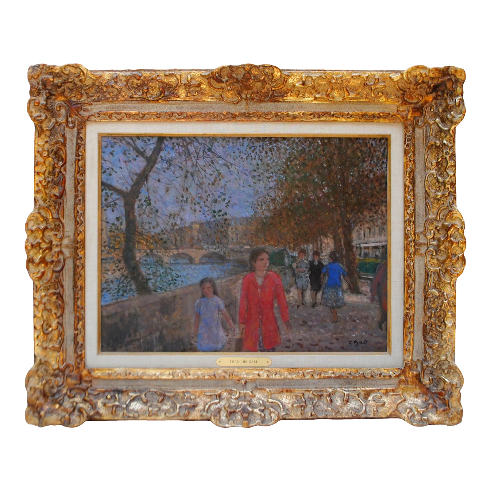 Mid 20th Century Francois Gall Oil Painting "Sur Les Quais" | Chairish
