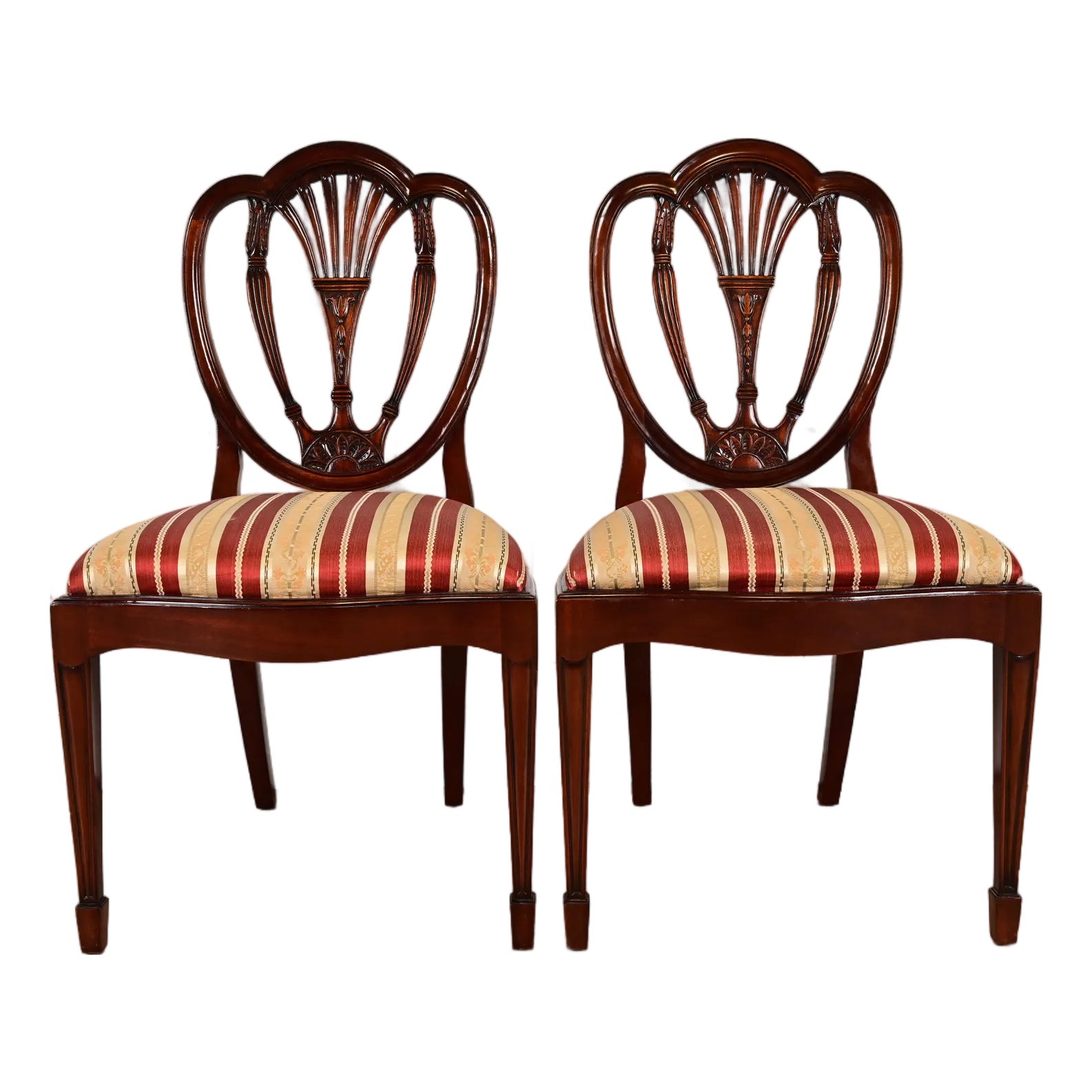 Baker Furniture Style Federal Carved Mahogany Shield Back Side Chairs ...
